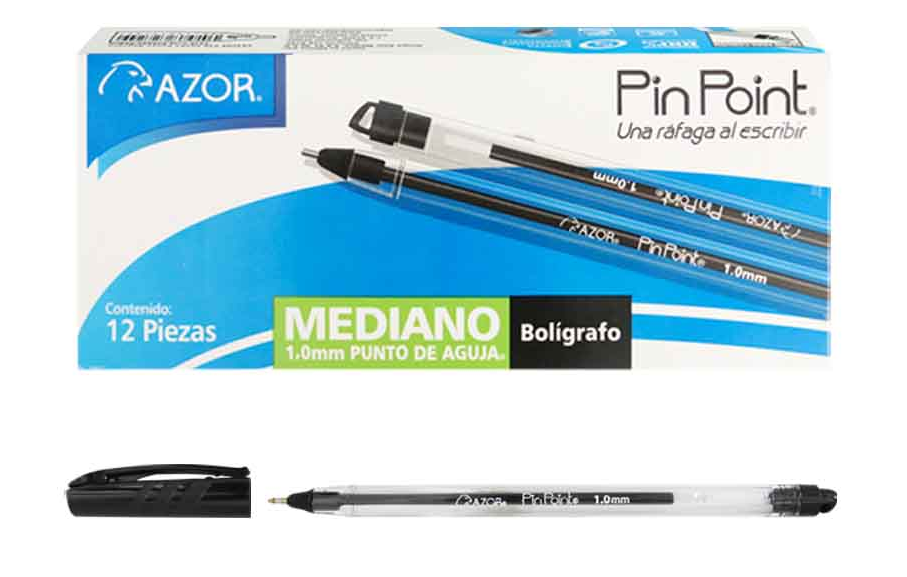 Papelería Comercial - BOLÍGRAFO AZOR PIN POINT 1.0 MEDIANO NEGRO